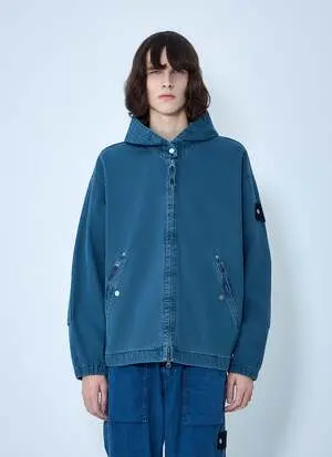Stone Island Hooded Denim Jacket With Zip Fastening - Blue