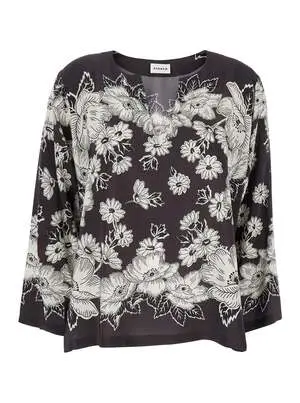 P.a.r.o.s.h Silk Floral Print V-neck Blouse - Multicolor