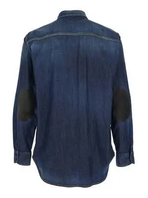 Dsquared2 Blue Shirt With Pointed Collar And Elbow Patches In Denim