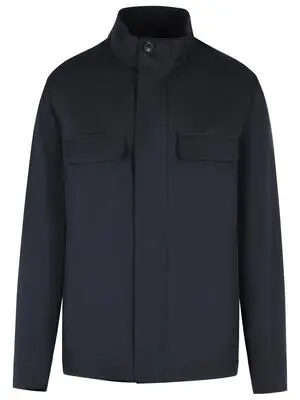 Zegna Polyester Jacket With Stand Collar And Patch Pockets - Blue