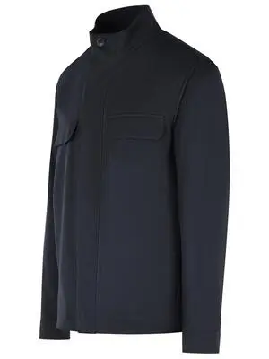 Zegna Polyester Jacket With Stand Collar And Patch Pockets