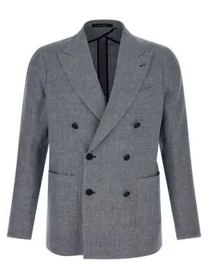 Tagliatore Montecarlo Linen-cotton Blend Double-breasted Blazer - Blue