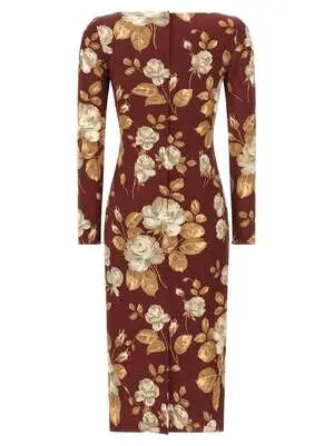 Dolce & Gabbana Rose Print Silk Midi Dress