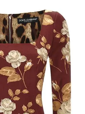 Dolce & Gabbana Rose Print Silk Midi Dress