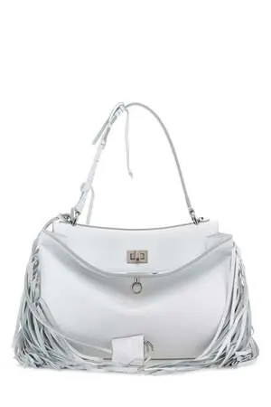 Balenciaga Chalk Leather Small Rodeo Handbag With Fringe
