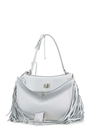 Balenciaga Chalk Leather Small Rodeo Handbag With Fringe