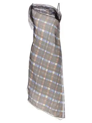 FERRAGAMO Asymmetrical Check Print Organza Dress