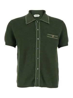 Versace Look 20 Croche Polo Green With Collar And Short Sleeves In Cotton - Multicolor