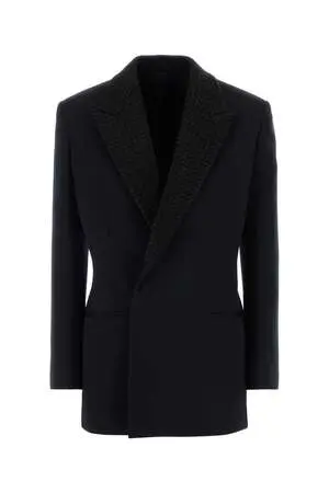 Bottega Veneta Midnight Wool Blazer With Textured Lapel - Blue