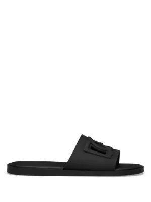 Dolce & Gabbana Open Toe Slide Sandals With Embossed Logo - Black