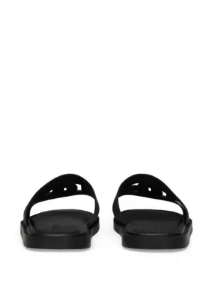 Dolce & Gabbana Open Toe Slide Sandals With Embossed Logo - Black