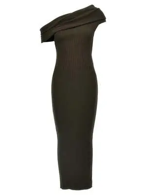 COURREGES Ribbed Viscose Blend One-shoulder Dress - Brown
