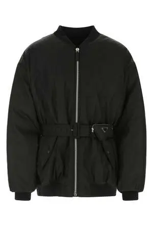 Prada Re-nylon Padded Bomber Jacket With Belt - Black