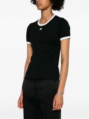 COURREGES Cotton T-shirt With Logo Application - Black