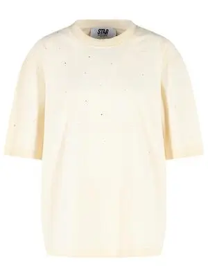 GOLDEN GOOSE GOLDEN GOOSE "Star" Ivory Cotton T-Shirt With Rhinestone Appliqués Cream