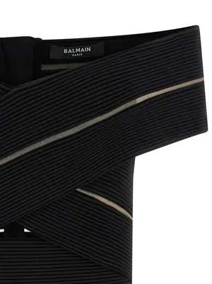 Balmain Off-the-shoulder Stretch Viscose Top With Mesh Inserts - Black