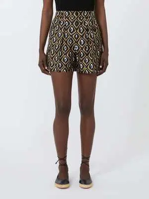 Max Mara Printed Silk Shorts With Embroidered Logo - Black