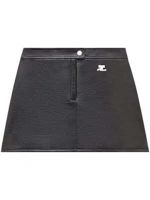 COURREGES Flared Mini Skirt In Cruelty-free Leather - Black