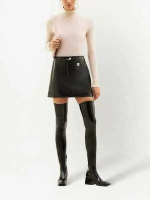 COURREGES Flared Mini Skirt In Cruelty-free Leather - Black