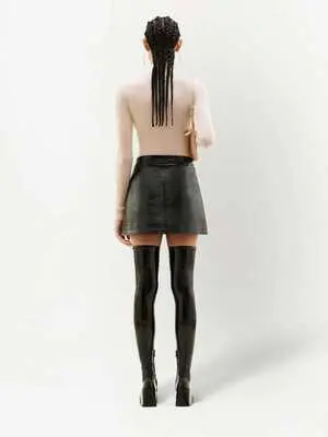 COURREGES Flared Mini Skirt In Cruelty-free Leather - Black