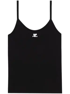 COURREGES Ribbed Knit Top With Logo Patch - Black