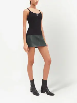 COURREGES Ribbed Knit Top With Logo Patch - Black