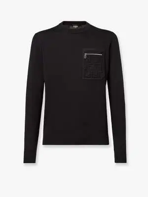 Fendi Virgin Wool Sweater With Ff Motif Pocket - Multicolor