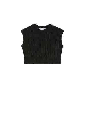 Max Mara Sleeveless Crop Sweater In Plain Cotton