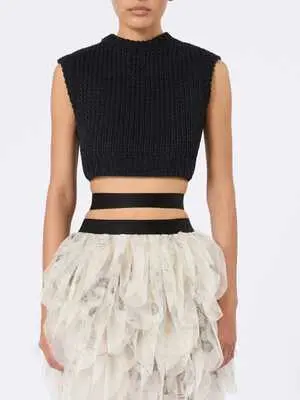 Max Mara Sleeveless Crop Sweater In Plain Cotton