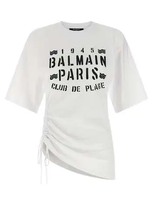 Balmain Club" 3/4 Sleeve T-shirt With Drawstring Detail - Multicolor