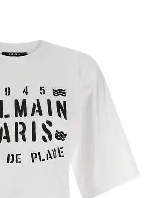 Balmain Club" 3/4 Sleeve T-shirt With Drawstring Detail - Multicolor