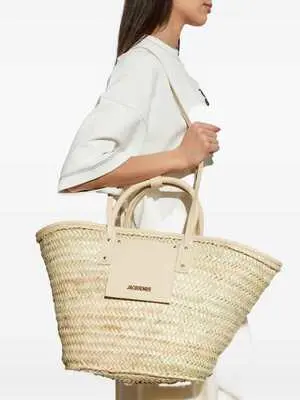 Jacquemus Soli Woven Raffia Tote Bag With Leather Trim - Multicolor