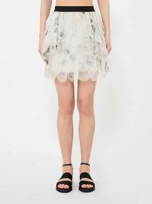 Max Mara Short Skirt With Printed Organza Petals - Gray