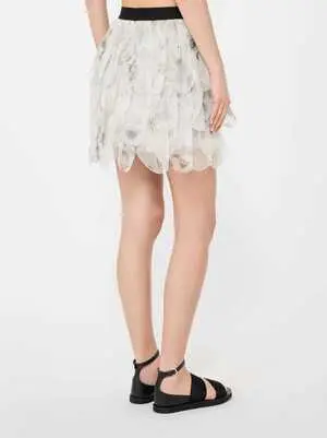 Max Mara Short Skirt With Printed Organza Petals - Gray