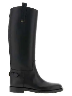 Burberry BURBERRY Cavalier Smooth Calf Leather Knee High Boots Black