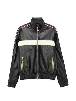 Casablanca Striped Leather Zip-up Jacket - Black