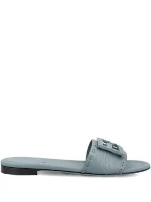 Fendi Baguette Wide-band Leather Slides - Silver