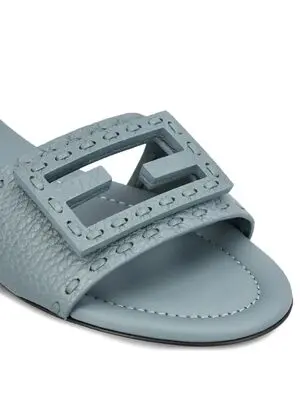Fendi Baguette Wide-band Leather Slides - Silver