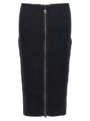TOM FORD Ribbed Knit Skirt With Padlock Detail - Black