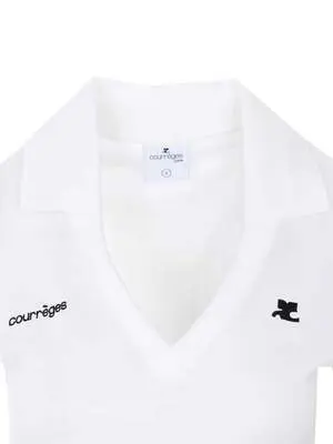COURREGES V-neck Short Sleeve T-shirt - White