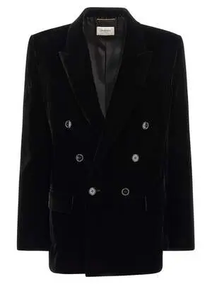 Saint Laurent Cassandre Double-breasted Velvet Blazer - Black
