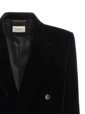 Saint Laurent Cassandre Double-breasted Velvet Blazer