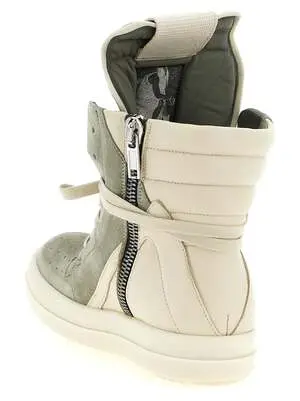Rick Owens Geobasket Leather And Suede High-top Sneakers - Green