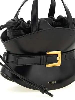Balmain Mini Suede And Leather Handbag With Anthem Buckle