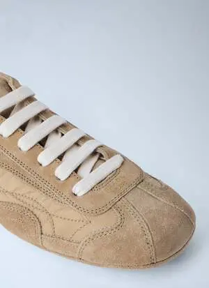 Prada Montecarlo Re-edition 2005 Suede And Nylon Sneakers - Cream