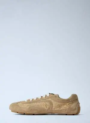 Prada Montecarlo Re-edition 2005 Suede And Nylon Sneakers - Cream