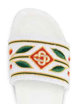 Casablanca Embroidered Slide Sandals - White