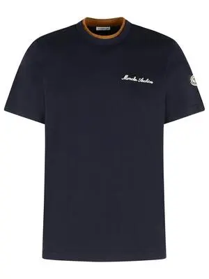 Moncler Navy Cotton Embroidered Logo T-shirt - Blue