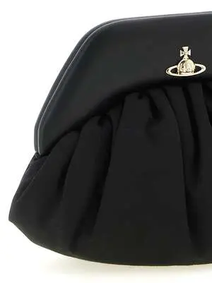 VIVIENNE WESTWOOD Brooke Crinkled Fabric Clutch With Gold Tone Orb Logo - Black