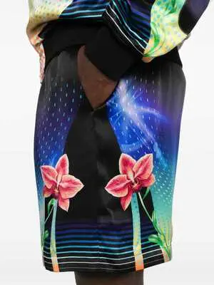 Casablanca Floral Print Silk Drawstring Shorts - Multicolor